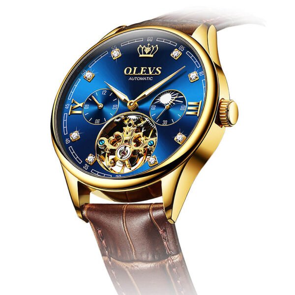 OLEVS Tourbillon skeleton luxury business Moon Phase Calendar Watch ...