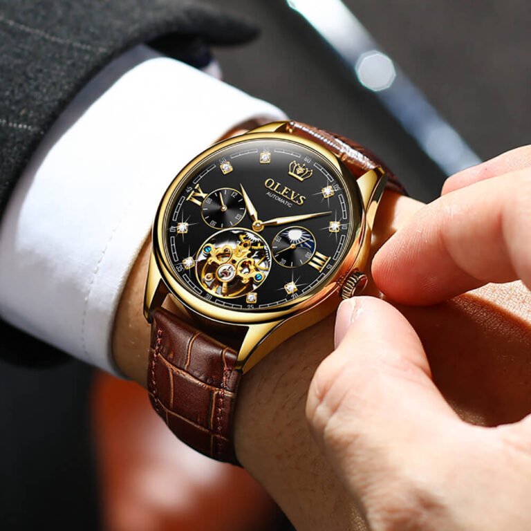 OLEVS Tourbillon skeleton luxury business Moon Phase Calendar Watch ...