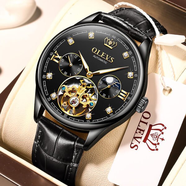 OLEVS Tourbillon skeleton luxury business Moon Phase Calendar Watch ...