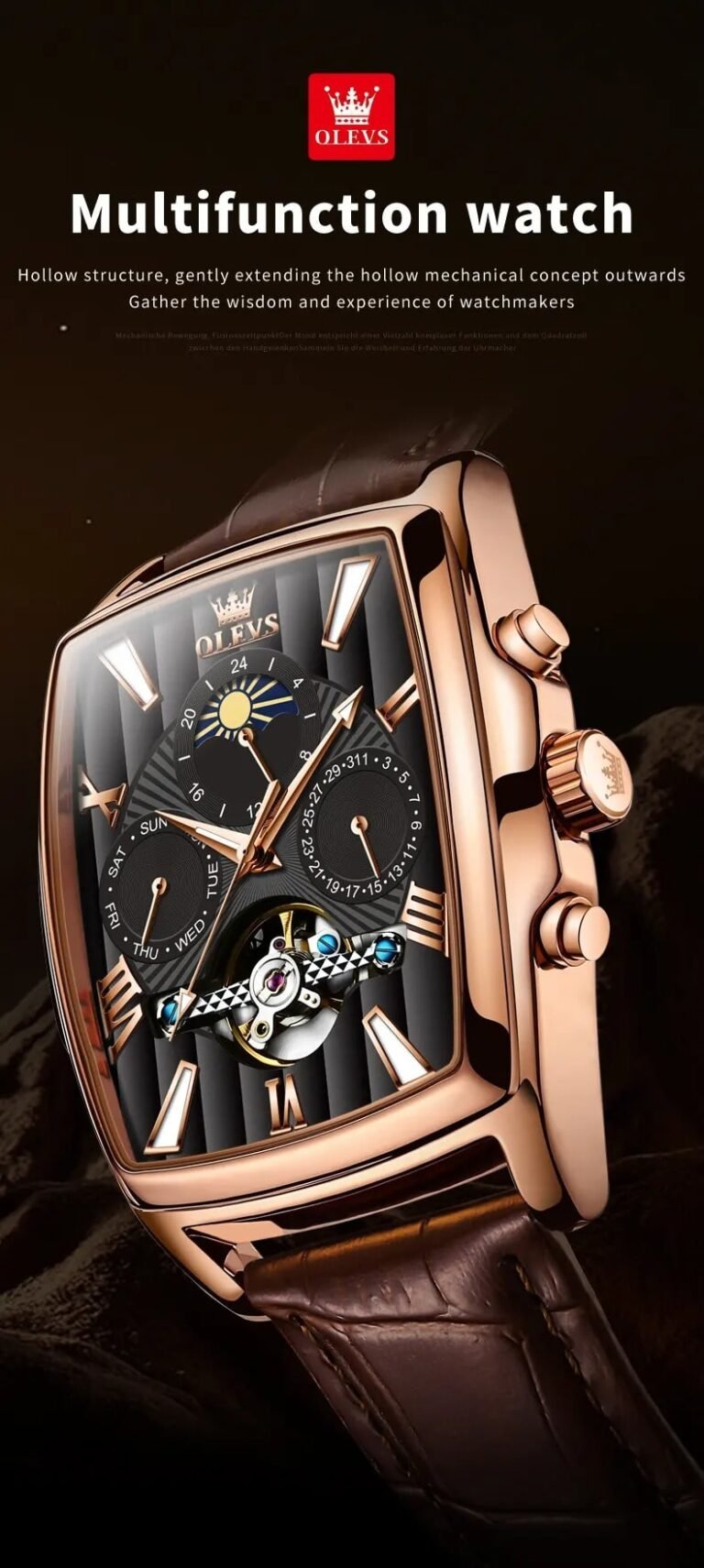 OLEVS Watch 6675 Luxury Mechanical Watch with Leather Strap - OLEVS WATCHES