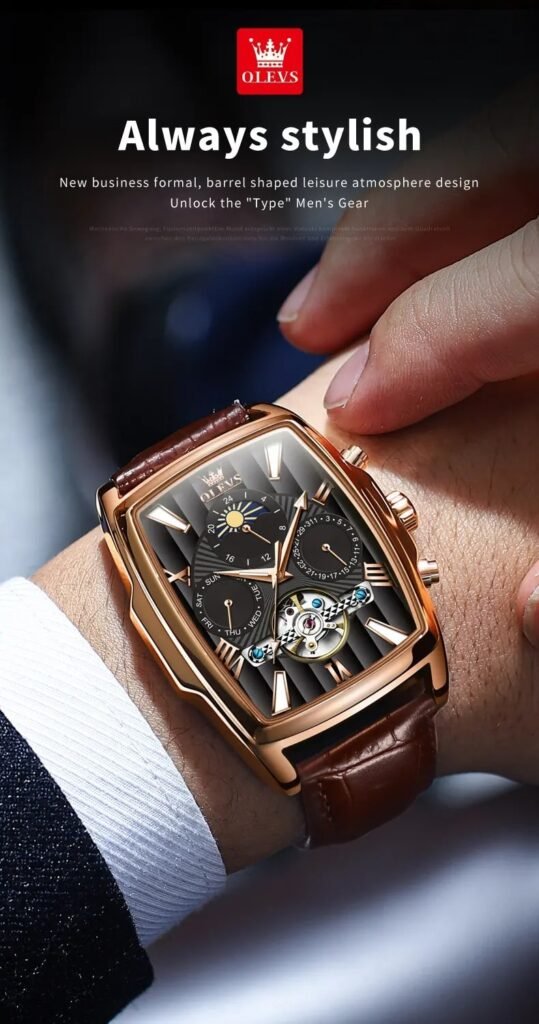 OLEVS Watch 6675 Luxury Mechanical Watch with Leather Strap - OLEVS WATCHES