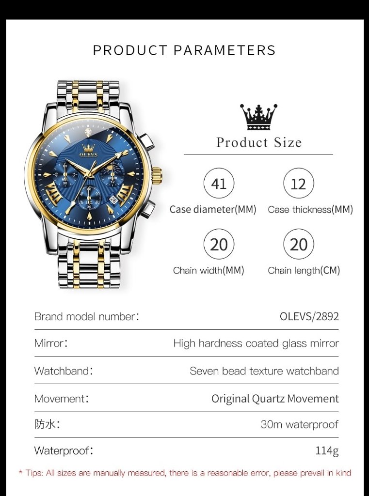 OLEVS 2892 Chronograph Luxury Mens Watch - OLEVS WATCHES