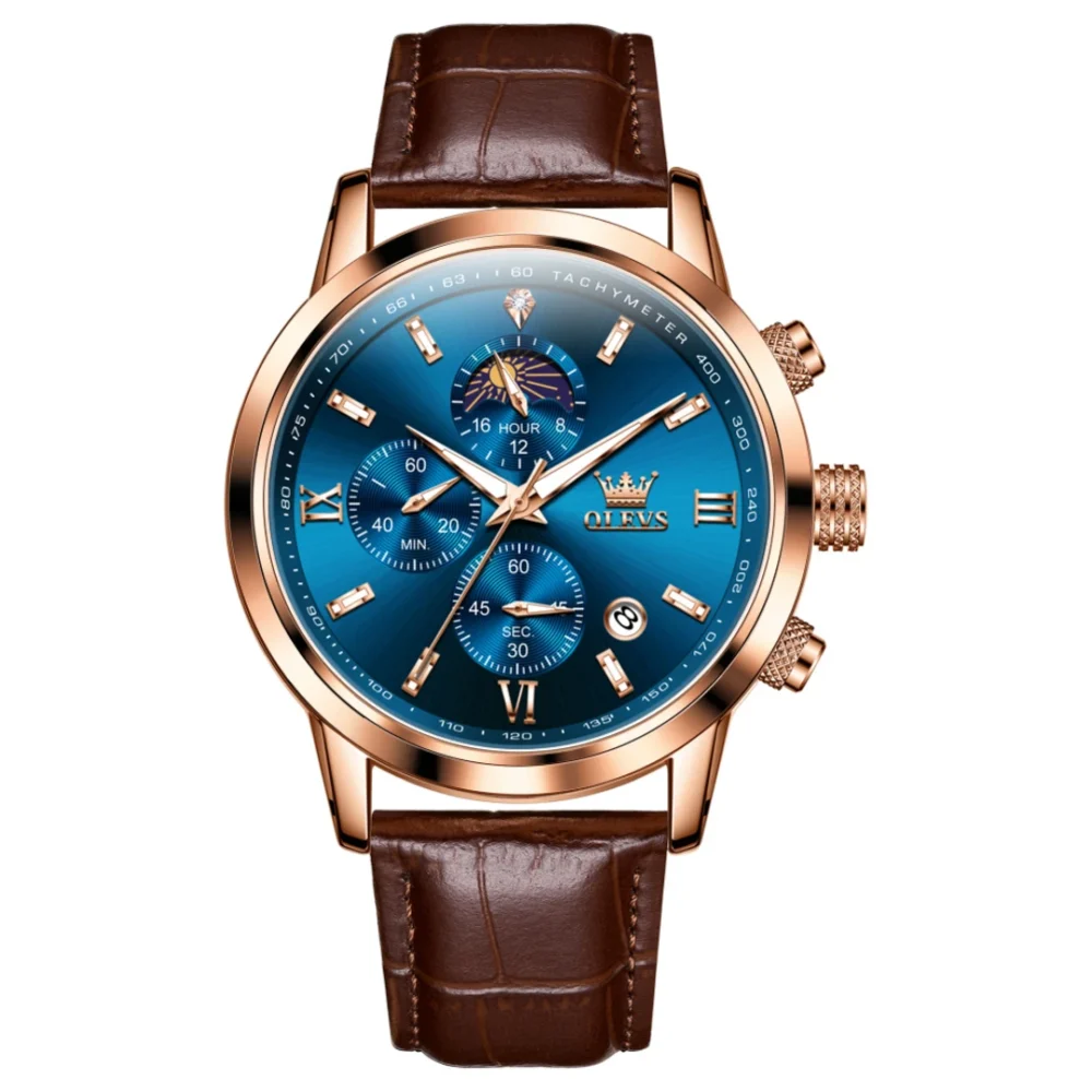OLEVS 9812 Men's Luxury Leather Quartz Watch - OLEVS WATCHES